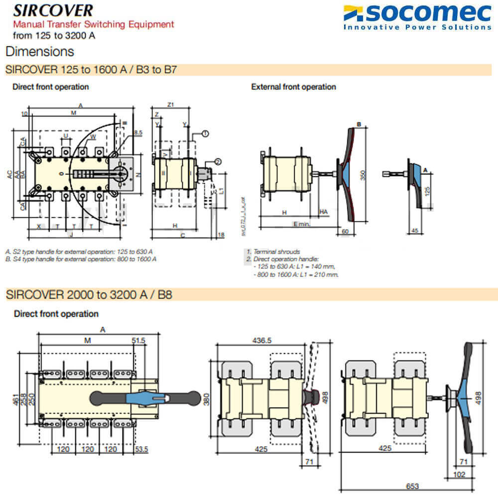 កុងតាក់ថាមពលដោយដៃ Socomec MTS Sircover 41AC4025 4P 250A 24/48VDC, 230 ...